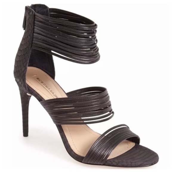 BCBGMaxAzria | Shoes | 275 Bcbgmaxazria Pex Strappy Black Leather Zip ...